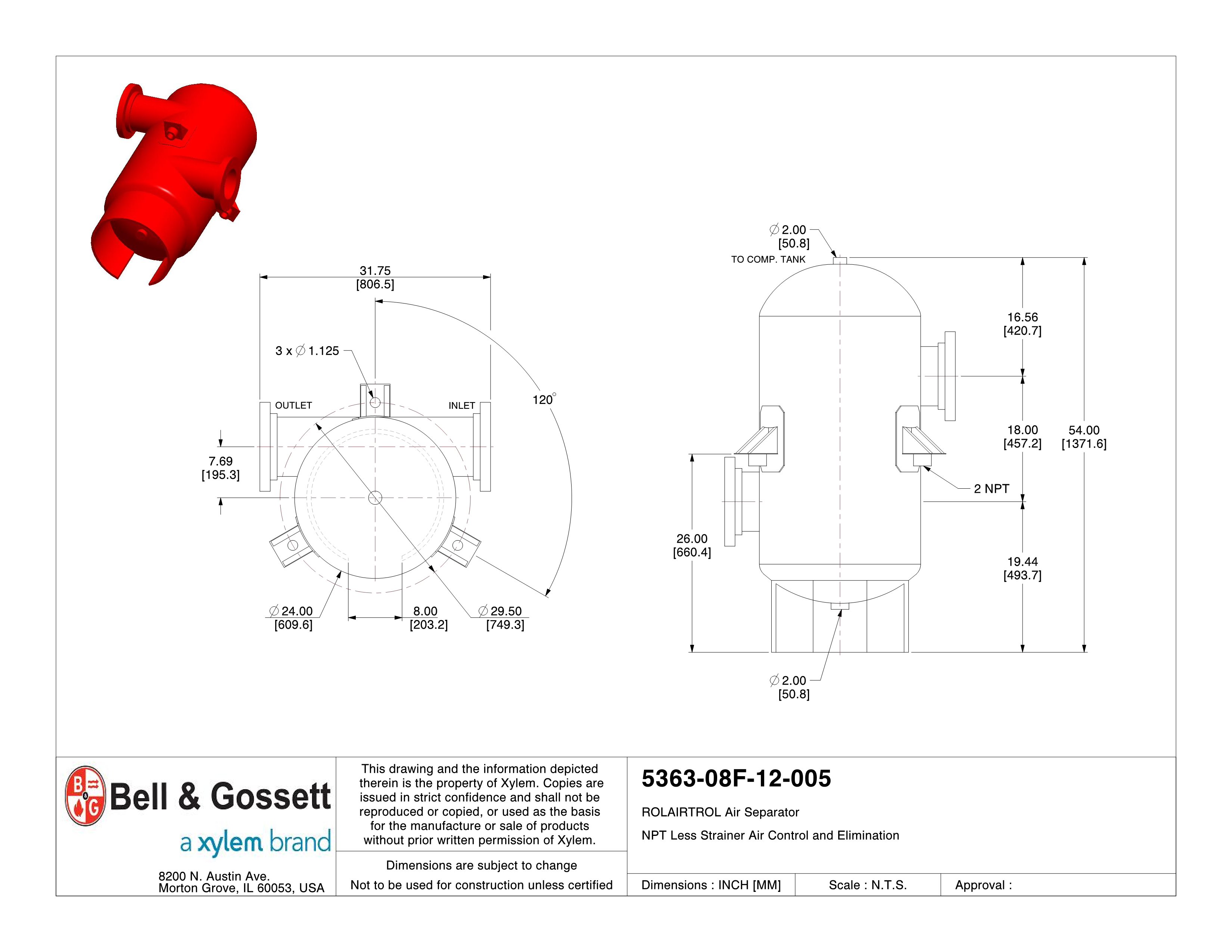 Rolairtrol Air Separator Hot & Chilled Water - Xylem Applied Water ...