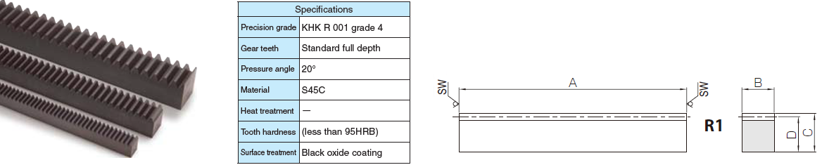 KHK SR4-100, Module 4, 6 Tooth, Carbon Steel Gear Racks | Steel Racks ...